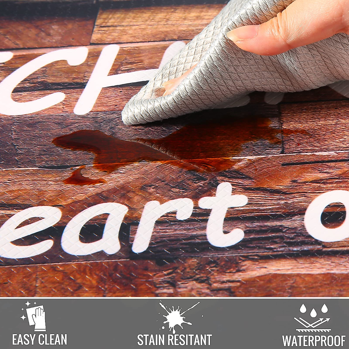 PCSWEET HOME Farmhouse Kitchen Rugs Sets 2 Piece Cushioned Anti Fatigue Kitchen Mat,Memory Foam Kitchen Rug Waterproof Non Slip Standing Mat for Kitchen, Home, Office, Sink, Stove (Coffee)