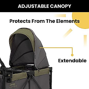 Jeep Sport All-Terrain Stroller Wagon by Delta Children - Includes Canopy, Parent Organizer, Adjustable Handlebar, Snack Tray & Cup Holders, Grey/Olive Green