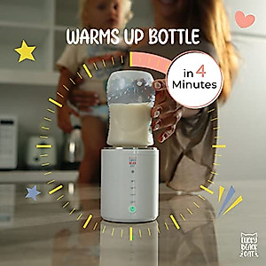 Portable Bottle Warmer for Travel by Lucky Black Cat, Travel Bottle Warmer with 6 Adapters, 4 Minutes Fast Heating Portable Bottle Warmer for Breastmilk, 4 Temperature Settings, Cordless Bottle Warmer