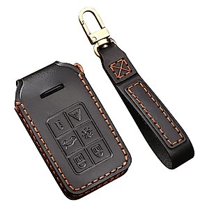 ontto 6-button Key Fob Cover for Volvo Premium Leather Key Protector Black