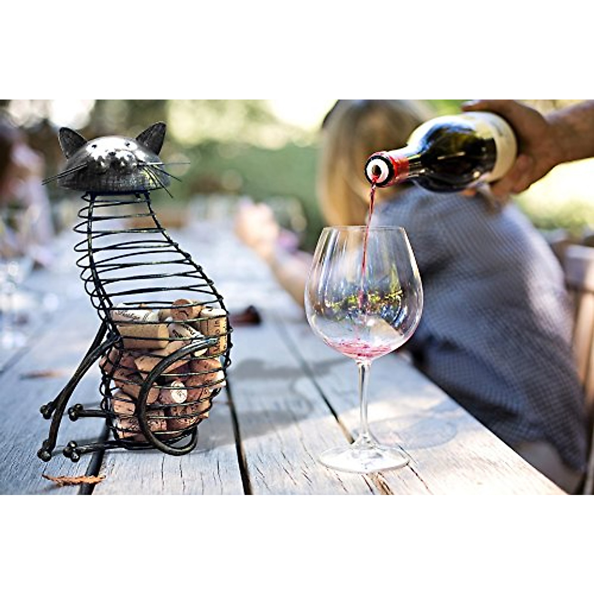 Wine Cork Holder - A Decorative Wine Cork Holder Wine Barrel in The Shape of a Elegant Metal Cat - for cat and Wine Lovers! Great for Wine Corks