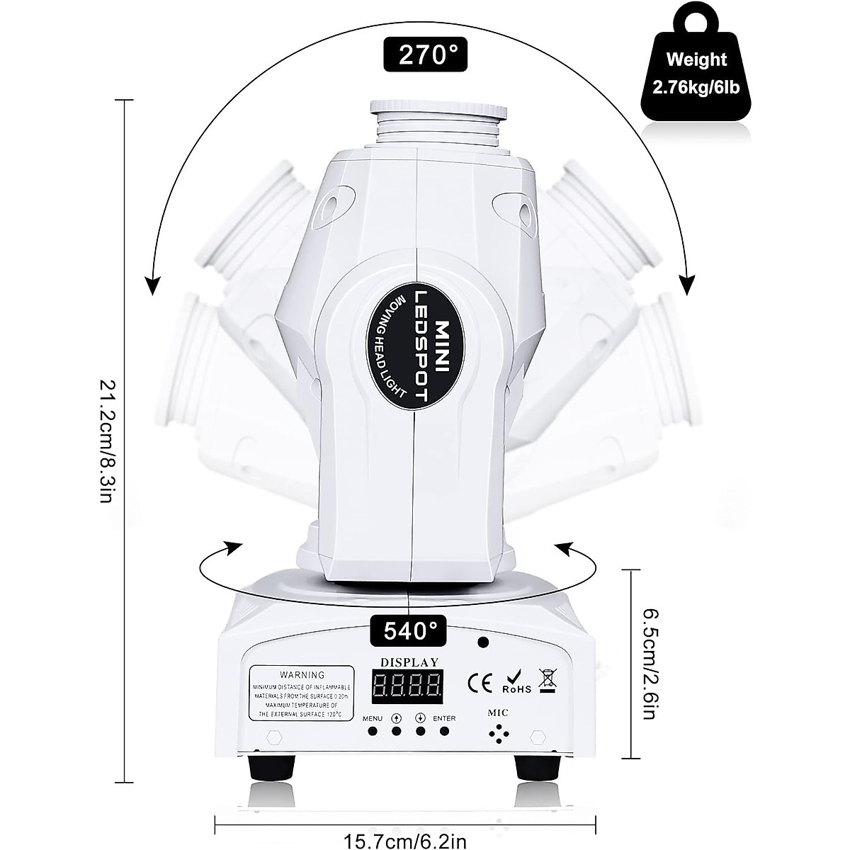 U`King 60W Moving Head Lights, White Moving LED DJ Lights RGBW Stage Light with Remote 8 GOBO 8 Pattern Spotlight by DMX 512 Controlled 9/11 Channel for Church KTV Club Concert Party Wedding