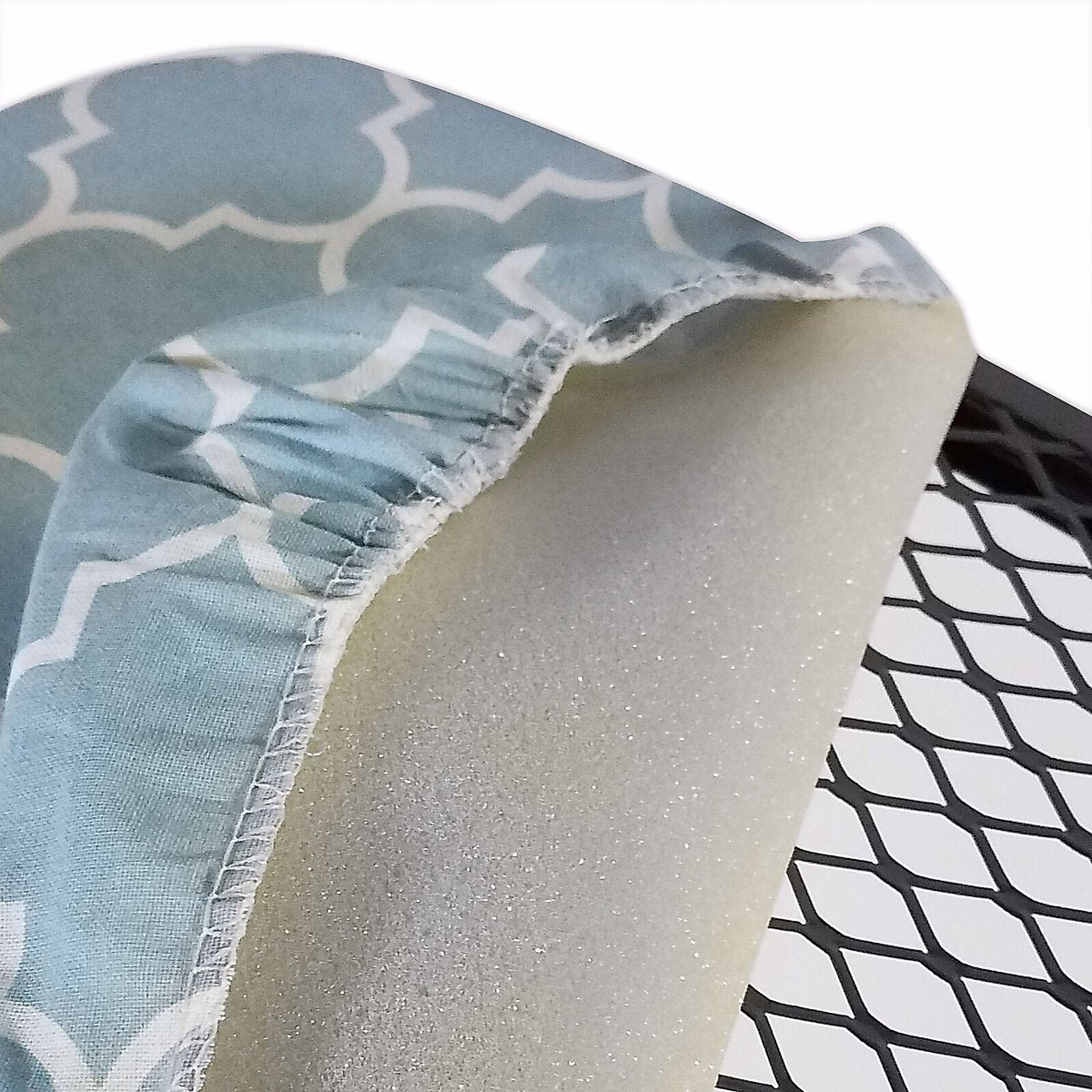 StateOJ 4 Leg Steel Top Folding Ironing Board with White Frame & Blue Lattice Cover Ironing Board Iron Board Apartment Essentials Laundry Organizer Folding Board