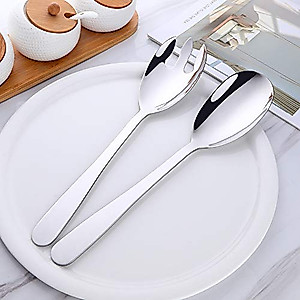 Mingcheng 12 Inches Stainless Steel Salad Server Sets with Salad Spoon and Fork, Cooking Utensils for Kitchen, Simple and Classic Dishwasher Safe(Silver)