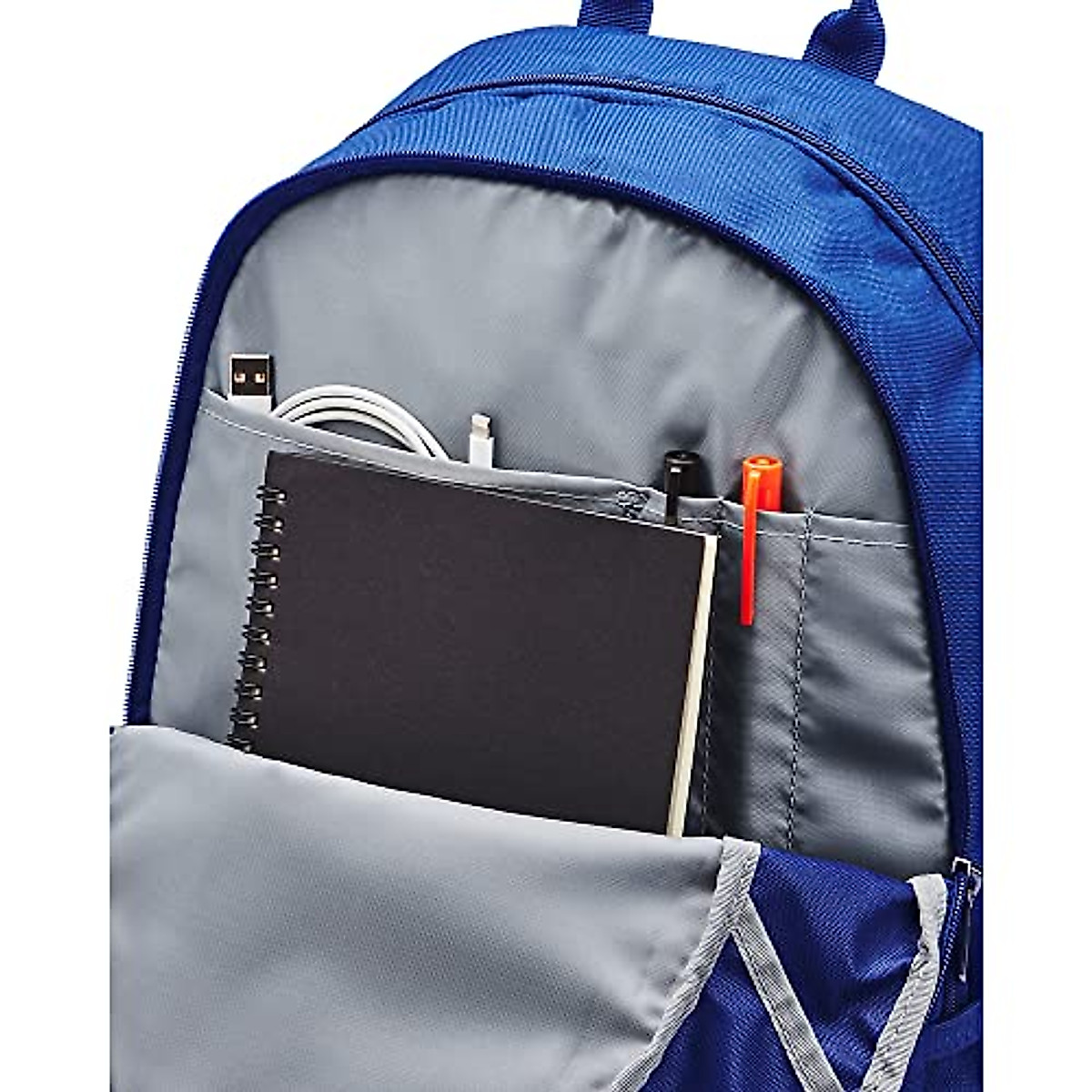 Under Armour Hustle 5.0 Team Backpack, (400) Royal/Royal/Metallic Silver, One Size Fits All