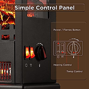 TURBRO Suburbs TS17Q Infrared Electric Fireplace Stove, 19" Freestanding Stove Heater with 3-Sided View, Realistic Flame, Overheating Protection, CSA Certified, for Small Spaces, Bedroom - 1500W