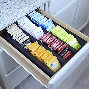 Polar Whale Tea Bag Storage Deluxe Organizer Tray Drawer Bin Insert for Kitchen Home Office Condiments Packets Waterproof Washable Black Foam 6 Compartment 11.9 X 15.9 Inches