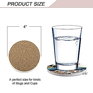Lahome Mountain Range Coasters - Round Drinks Absorbent Stone Coaster Set with Ceramic Stone and Cork Base for Kinds of Mugs and Cups (Sunset, 4)