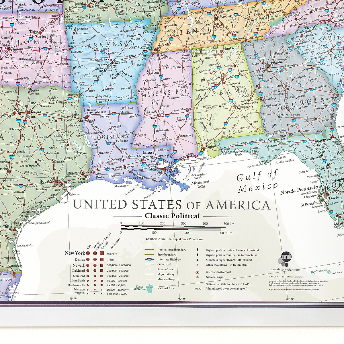 Maps International Classic USA Wall Map - Map of The USA Poster - Front Lamination – 24 x 36