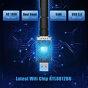 EDUP USB 3.0 Wi-Fi Adapter AC1300Mbps WiFi Dongle 802.11 ac Wireless Network Adapter with Dual Band 2.4GHz/ 5.8GHz 5dBi Antenna for Desktop Windows XP/Vista / 7/8.1/10 / Mac 10. 6-10.15