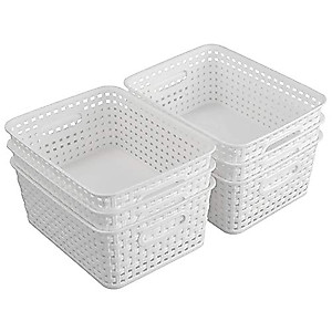 AnnkkyUS 6-Pack White Storage Plastic Baskets, Plastic Weave Basket for Organizing