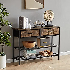 Lifewit 39.4” Console Entryway Table with 2 Fabric Drawers,3-Tier Industrial Sofa Table with Storage Shelves for Hallway, Living Room,Bedroom,Wood Top, Metal Frame, Rustic Brown, Easy Assembly