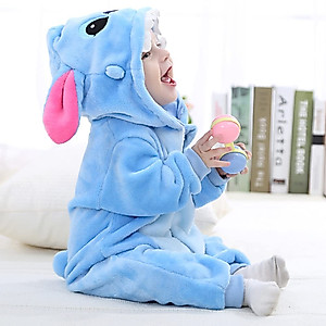 MUST ROSE SPORTS AND HOMEWEAR Unisex Baby Flannel Romper Animal Onesie Costume Hooded Cartoon Outfit Suit (Blue, 70(0-5M)
