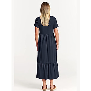 ANRABESS Women Summer Casual Short Sleeve Crewneck Aline Swing Flowy Tiered Shirt Maxi Beach Long Dress 2025 Trendy Outfits X-Large Navy Blue