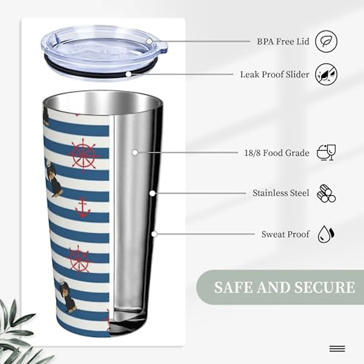 Yaxongx 20oz Tumbler Dogs Navy Double Wall Vacuum Insulated Coffee Mug with Lid and Metal Straw Brush Reusable Stainless Steel Water Bottle Travel Cup Gifts for Car Ice Drinks Hot Beverage