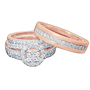 jsjewels 4ct Diamond 14k Rose Gold Fn 925 Engagement Wedding His & Hers Trio Ring Set