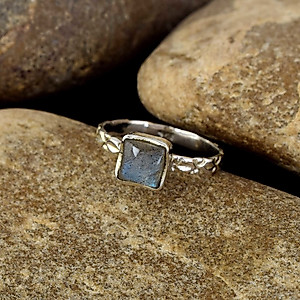 Fine Sterling Silver Ring For Women & Girls Labradorite Ring Sterling Silver Engagement Ring Square Gemstone Ring