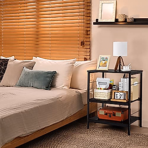 Microwave Stand 3 Tier Kitchen Cart with Storage on Wheels Small Bakers Rack Black Coffee Bar Cart with 10 Hooks Modern Nightstand End Table for Living Room Bedroom Kitchen Organization