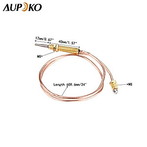 Aupoko Universal Gas Thermocouple, 600 mm Length, M8x1 End Nut and Head Tip Fit for BBQ Grill or Fire Pit Heater or Gas Water Heater