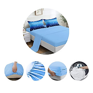 ROWADALO 6 Pieces Blue Gradient Glitter Sparkles Comforter Set Full Size,Galaxy Starry Sky Bedding Sets 6 Pcs Bed in A Bag for Kids Teen Ultra Soft All-Season Girls Comforter Set,DJT-GB5002 Full