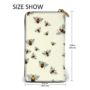 ZHRYMIFE Honey Bee Women Zip Around Leather Wallet Phone Clutch Travel Credit Card Holder Purse,Black,One Size
