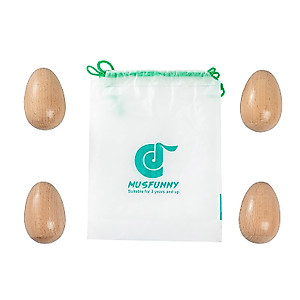 Musfunny Wood Musical Eggs Shakers, 4pcs Egg Maracas Shakers Wooden Hand Percussion Instrument for Musical Education Party Classroom Prizes (Natural Wood)