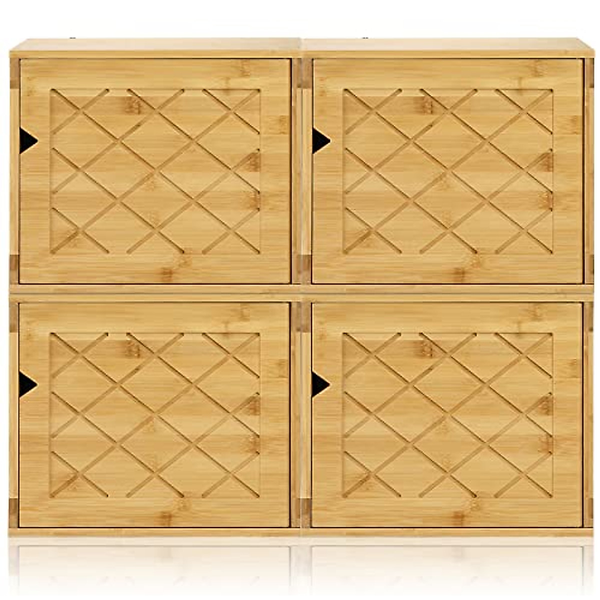 Fasmov Cube Storage Organizer, Bamboo Cube Bookshelf, Stackable Connect Storage Cube Cubby Organizer with Door, Stackable Cubes Bin for Bedroom, Home and Office