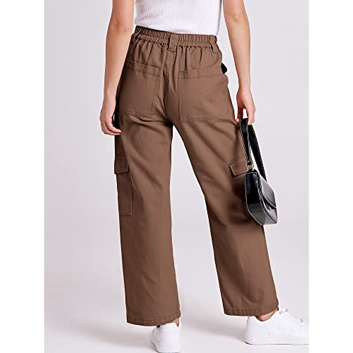 ANRABESS Women's Cargo Pants High Waisted Baggy Multiple Pockets Casual Work Pants Trendy Fashion Relaxed Fit Trousers Y2k for Teen Girls 1017shenka-S Brown