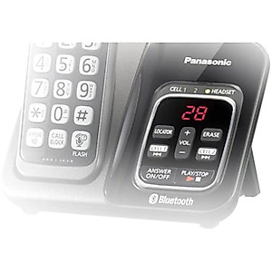 PANASONIC Expandable Cordless Phone System with Link2Cell Bluetooth, Voice Assistant, Answering Machine and Call Blocking - 3 Cordless Handsets - KX-TGD563M (Metallic Black)