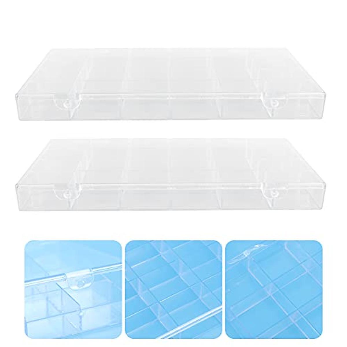 FOMIYES 2pcs 24 Grids Clear Plastic Jewelry Box Organizer Storage Container with Dividers Earring Storage Box Jewelry Divided Storage Case