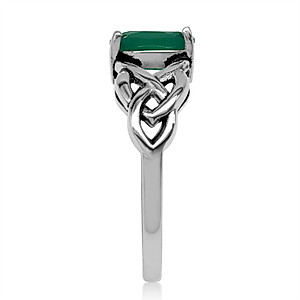 Silvershake 1.12ct. Natural Emerald Green Agate 925 Sterling Silver Celtic Knot Solitaire Ring Size 8