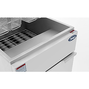 Atosa CookRite ATFS-40-NG 40 lbs Free Standing Floor Fryer with Temperature Control | 3 Cast-Iron Vertical Burner Tubes | 2 Removable Frying Baskets | Stainless Steel, 102,000 BTU, Natural Gas (NG)
