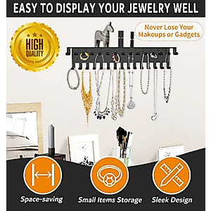 Necklaces and Bracelets Holders Wall Mounted Black Metal Jewelry Display Hanging Shelf with 30 Hooks Necklace Hanger Wall Shelf with Jewelry Hooks Rack Accessories Organizer for Women Girl Kids