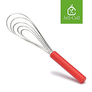 Flat Whisk Silicone Handle Non Slip 10" - 5 Wires Whisk with 10 Heads for Kitchen Cooking Color Red by Jell-Cell