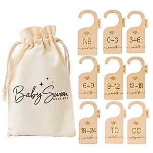 Beautiful Wooden Baby Closet Dividers for Clothes - Double-Sided Organizer from Newborn to 24 Months - Adorable Nursery Decor Hanger Dividers Easily Organize your Little Baby Girls or Boys Room