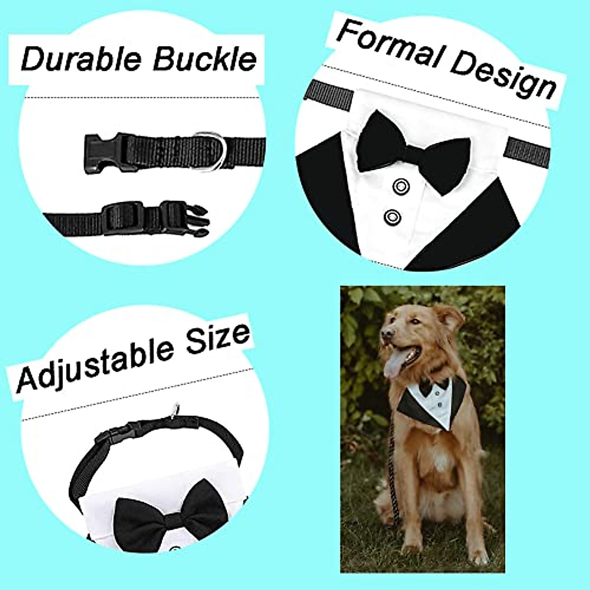 Bow Tie Dog Collar, iToolai Adjustable Collar Wedding Bandana for Small Medium Large Dog Boy(Black Strips, Large)