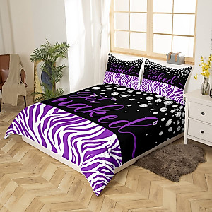 Feelyou Glitter Print (No Glitter) Diamond Bedding Set for Girls Pastel Zebra Comforter Cover Set Queen Size Get Naked Duvet Cover BedPurple Black White Bedspread Cover Bedding Collection 3Pcs