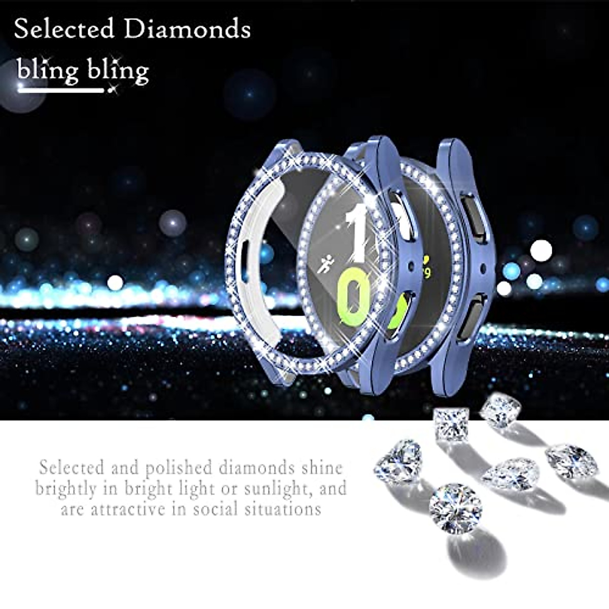 9Pack Cases Compatible with Samsung Galaxy Watch FE 40mm 2024/Watch 5 40mm/Watch 4 40mm Screen Protector, Soft Face Cover + Bling Diamonds Full Protective Bumper Galaxy Watch 5/4/FE 40mm Accessories