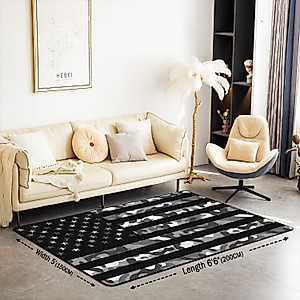 jejeloiu American Flag Area Rug 3x5 Camouflage Flag Indoor Floor Mat Room Decorative Geometry Strip Lines Rugs for Living Room Bedroom Green Grey White Accent Rug