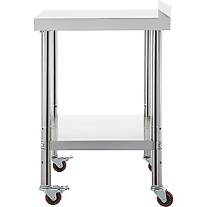 VEVOR Stainless Steel Prep Table, 24 x 15 x 35 Inch, 440lbs Load Capacity Heavy Duty Metal Worktable with Backsplash Adjustable Undershelf & 4 Casters, Commercial Workstation for Kitchen Restaurant