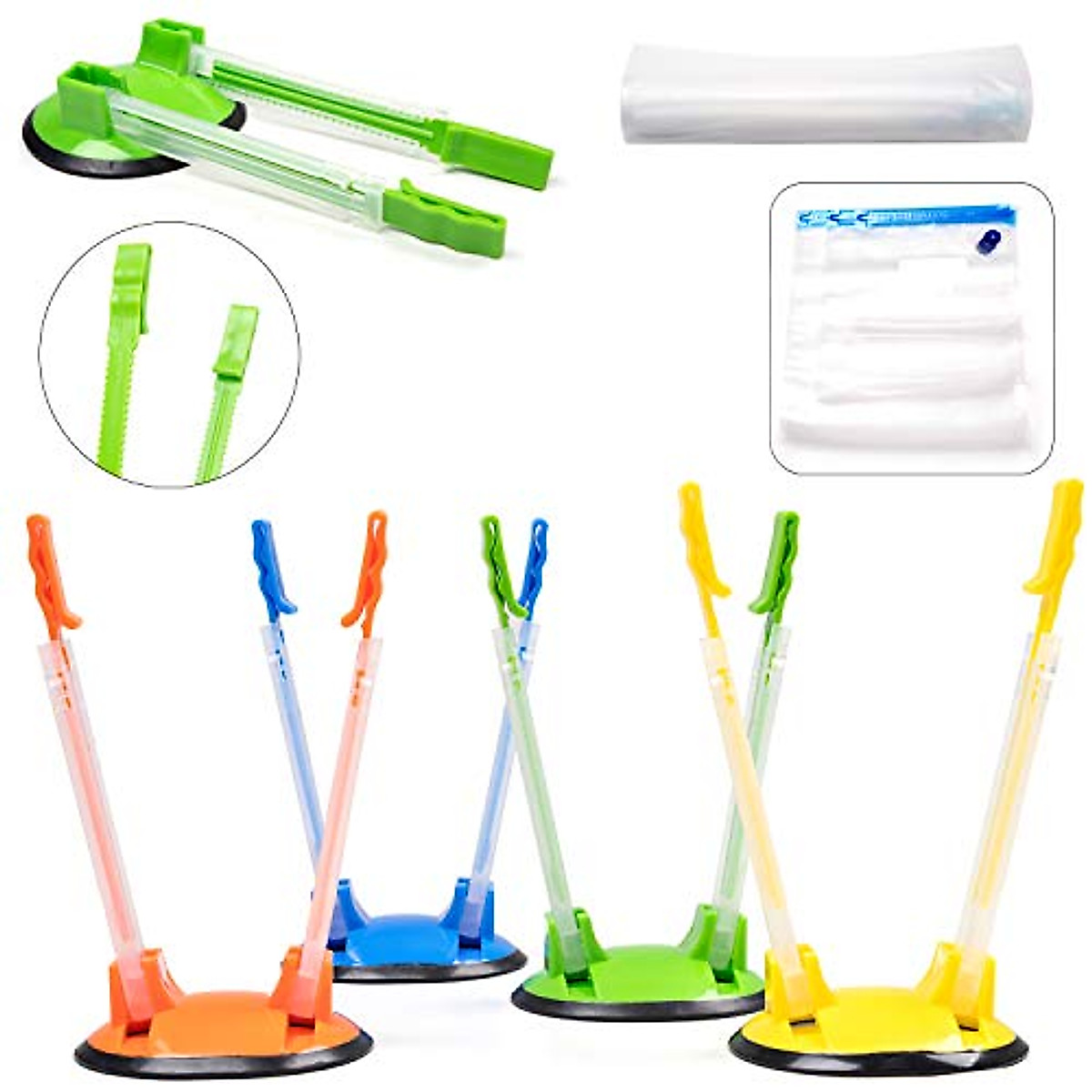 KTDADA Baggy Rack Food Storage Bags Clip Bag Holder Stand plastic Freezer Bag 4 Colors Holder and 5 bags of different sizes