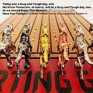 FINENI Horse Racing Game for Adults, Horse Race Board Game with 11 Luxurious Metal Horses (Gold, Silver, Black, Rose Gold), 22” Cherry Wood Horse Race Game Board, Dice & RoseGoldCard Included (Cherry)