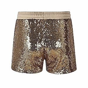 New Sequin shorts, Thenlian Fashion Women's Sequins Shorts Mid Waist Sexy Pocket Shorts Causal Hot Pants(XL, Gold)