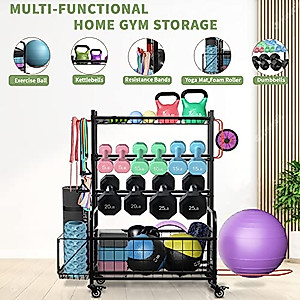 Weight Rack for Dumbbells, Dumbbell Rack Home Gym Storage Stand for Yoga Mat Kettlebells and Strength Training Fitness Equipment, Weight Holder Rack for Dumbbells with Wheels
