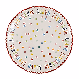 DII Happy Birthday Stoneware Cake Plate, White, 12 inch diameter