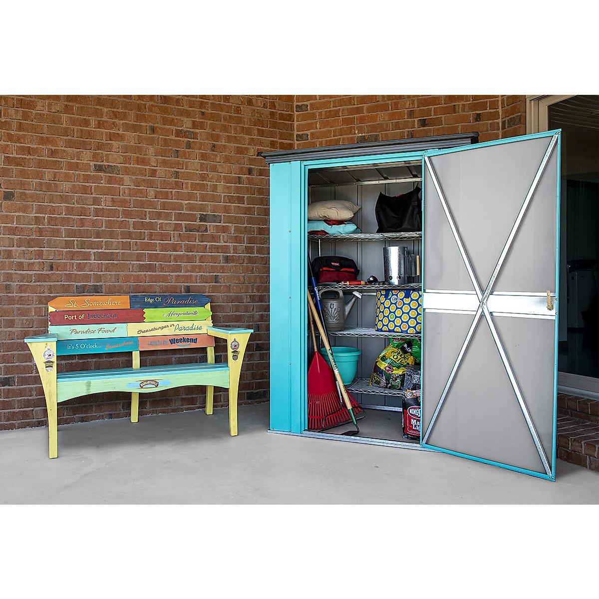 Spacemaker 4' x 3' Compact Outdoor Metal Backyard, Patio, and Garden Shed Kit, Teal and Anthracite
