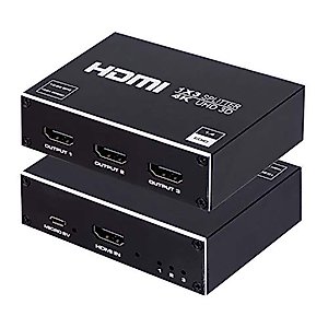 1x3 HDMI Splitter, 1 in 3 Out HDMI Splitter Audio Video Distributor Box Support 3D & 4K x 2K Compatible for HDTV, STB, DVD, PS3, Projector Etc