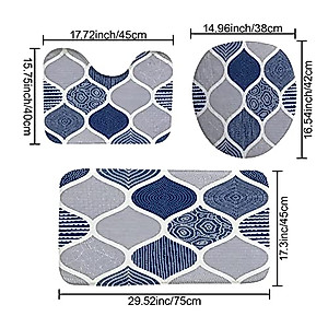 ALEXEX 4Pcs Boho Shower Curtain Sets, Geometric Shower Curtain Sets with Rugs, Bath Mat, U Shape and Toilet Lid Cover Mat, Blue White Shower Curtain with 12 Hooks for Bathroom Set Decor(72 x 72 Inch)