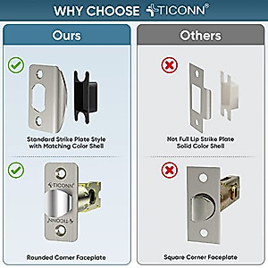 TICONN Door Handle Heavy Duty, Reversible Square Door Lever for Bedroom, Bathroom and Rooms (Satin Nickel, Privacy)
