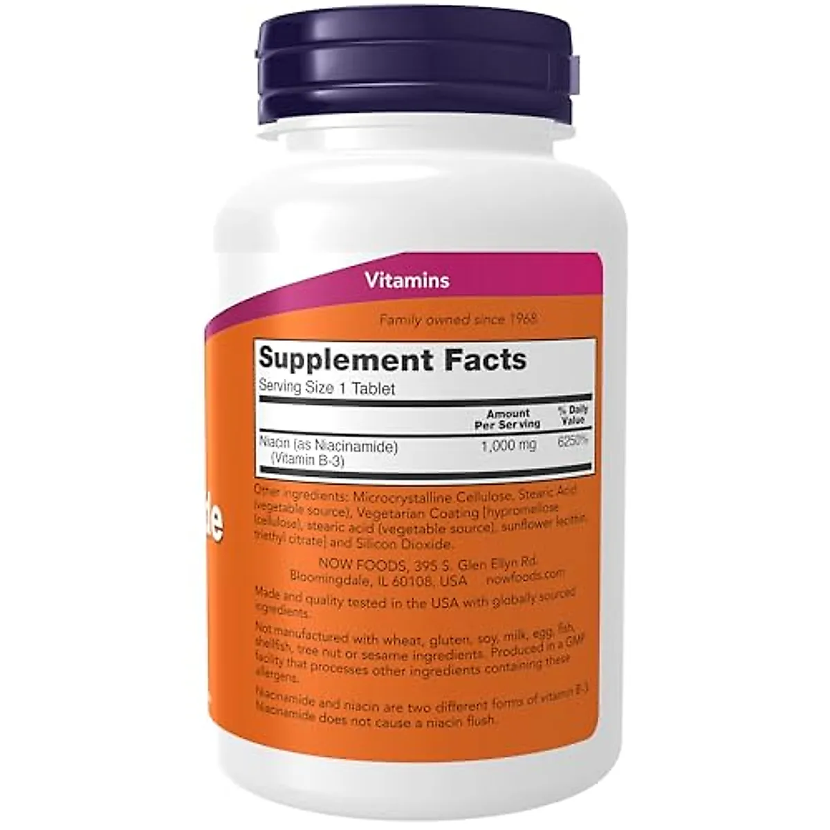 NOW Foods Supplements, Niacinamide (Vitamin B-3) 1000 mg, Energy Production*, 90 Tablets, White, Off-White